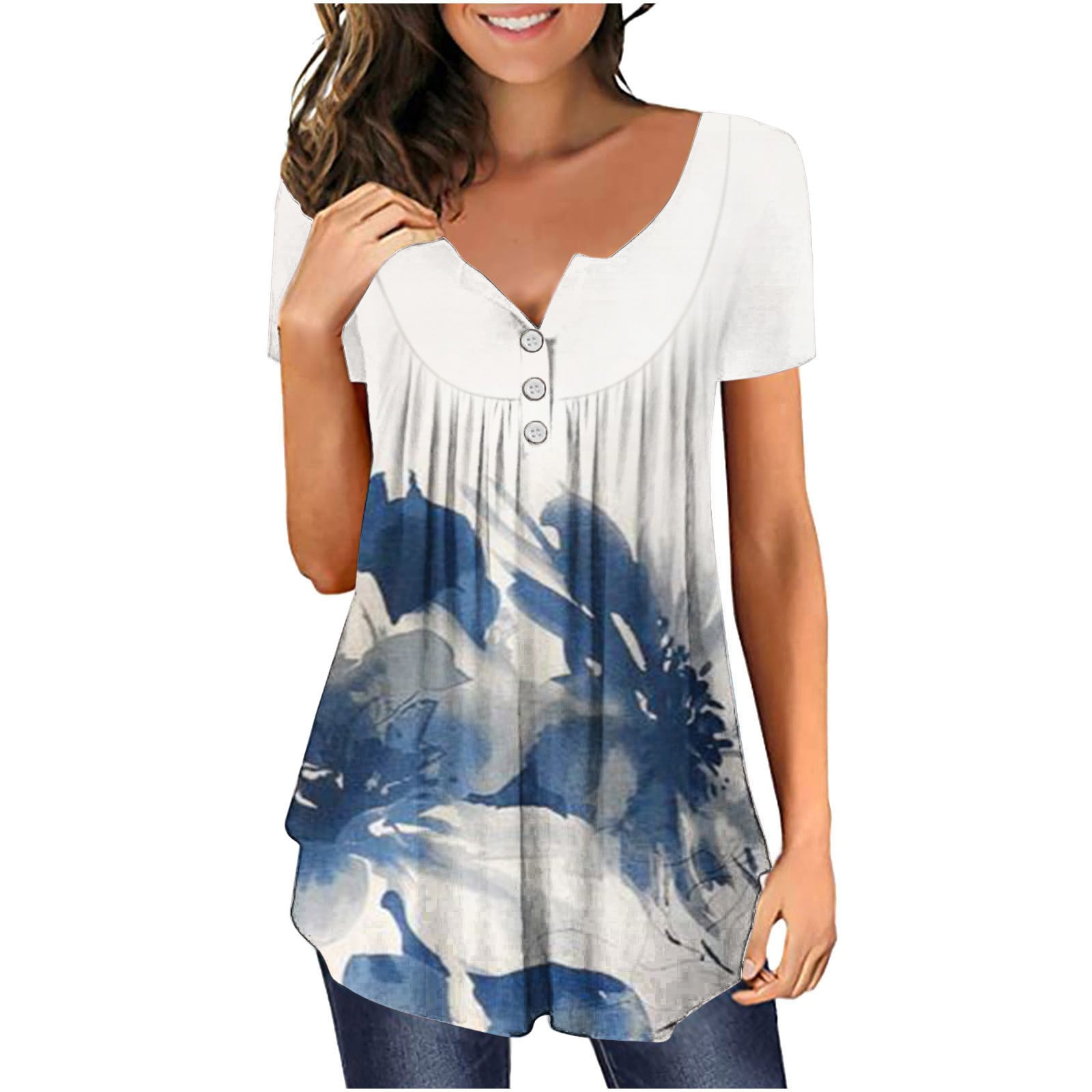 Amzcrzy Womens Summer Plus Size Tops Blouses Floral Printed Short