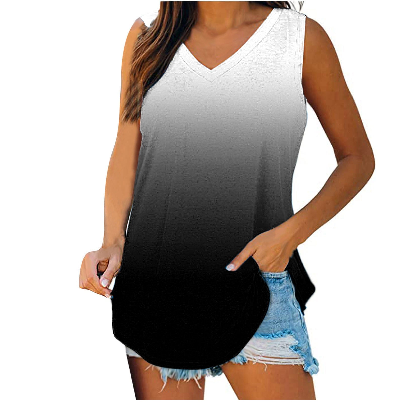 Amzcrzy Women's Summer Plus Size Tops Solid Color Sleeveless Tunic Tops to Wear with Leggings V ...