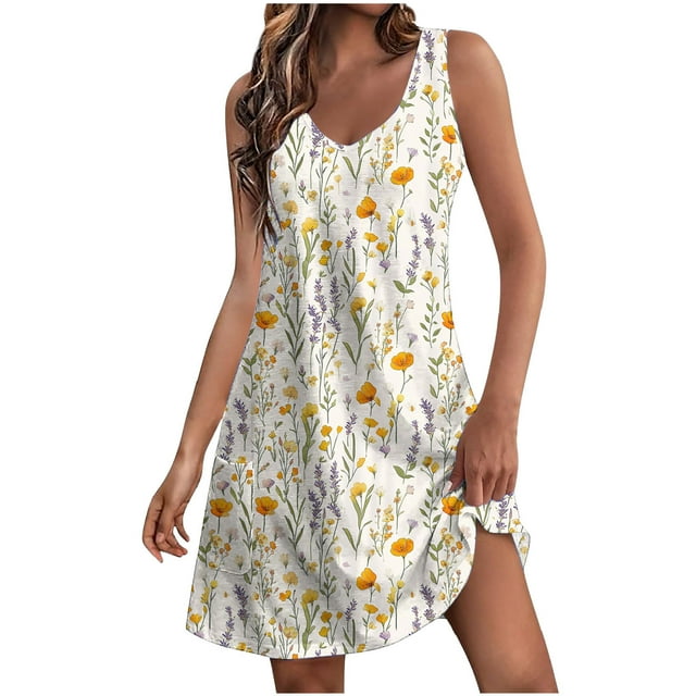 Amzcrzy Women's Summer Tank Dresses, Casual Loose Sleeveless Swing Boho ...