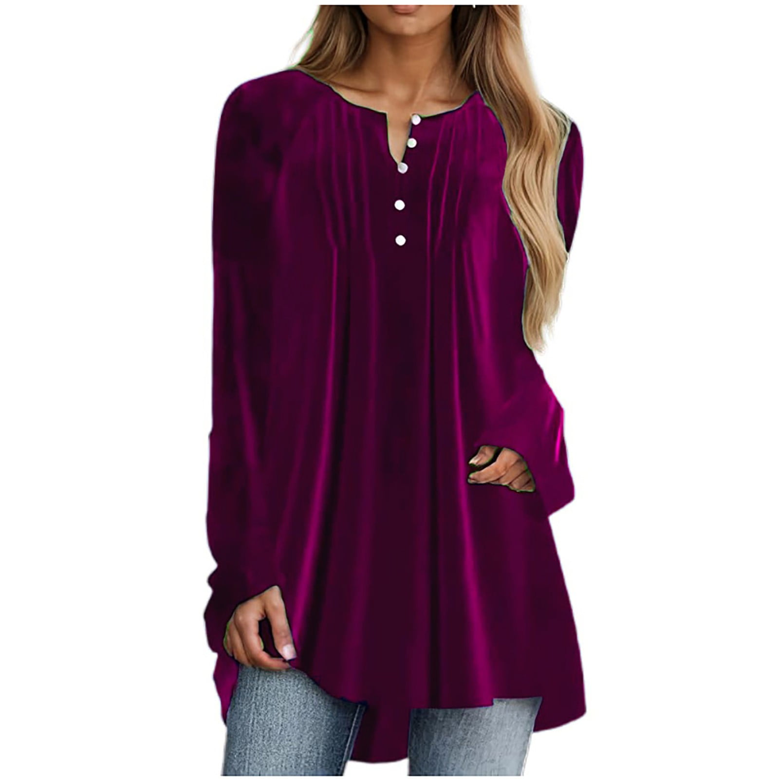 Amzcrzy Women's Velvet Plus Size Top V Neck Long Sleeves Velour Blouse ...