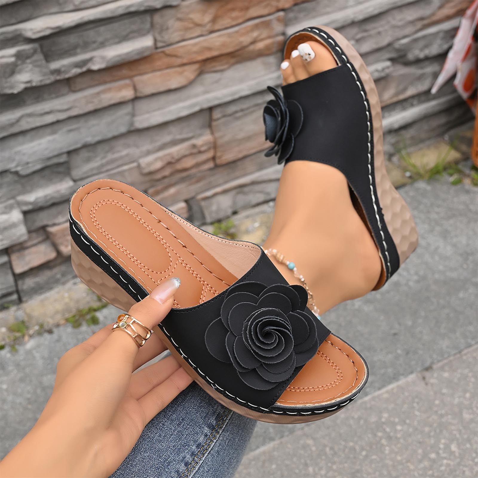 Amzcrzy Womens Ladies Sandals Summer Beach Wedge Slide Sandals Women ...