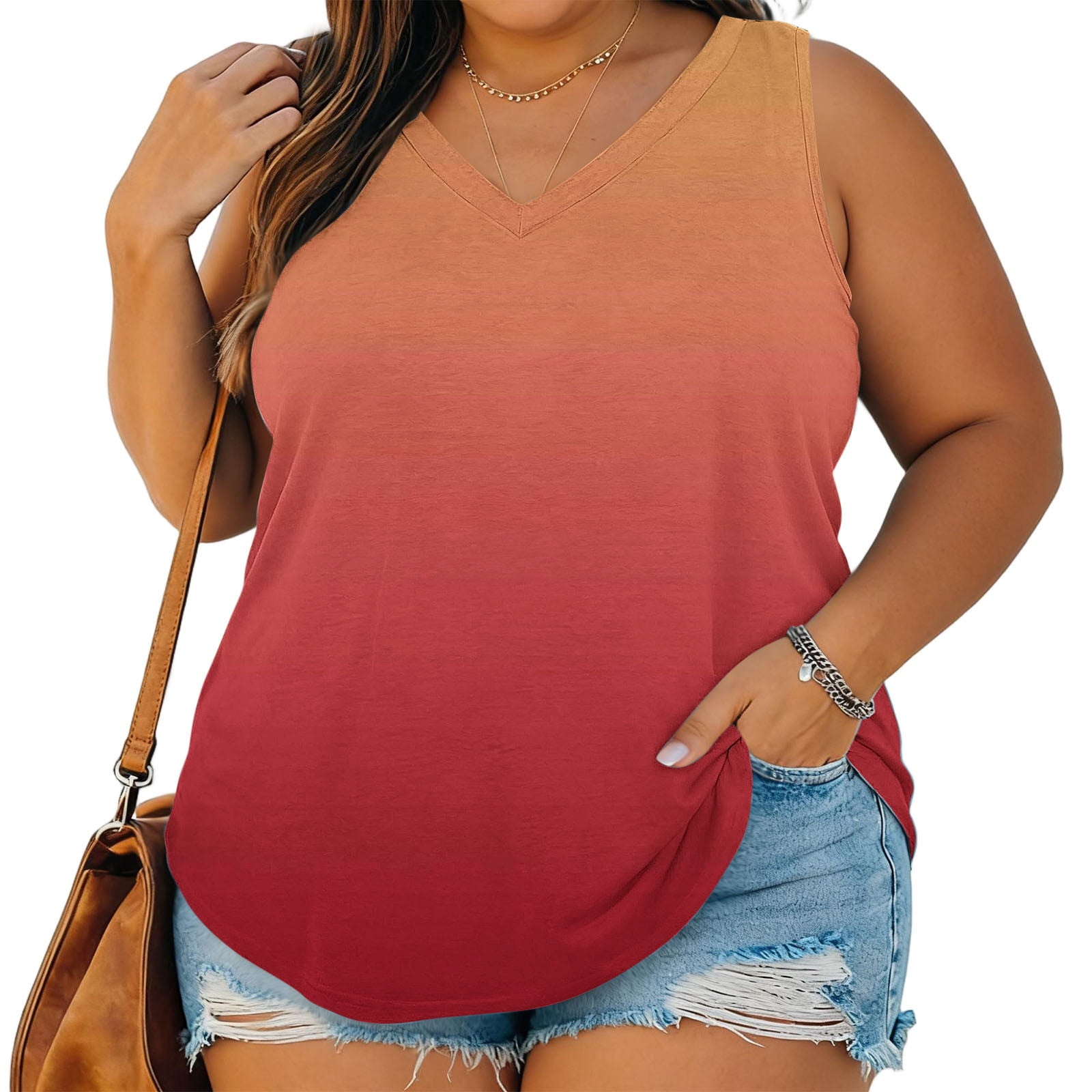 Amzcrzy Womens Plus Size Tops S-5Xl Solid Color Summer Sleeveless V ...