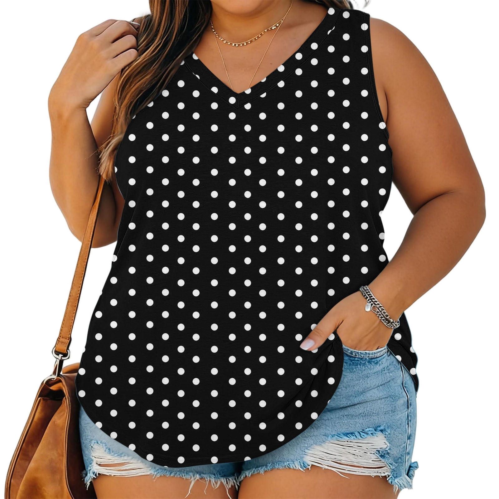 Amzcrzy Womens Plus Size Tops S-5Xl Solid Color Summer Sleeveless V ...