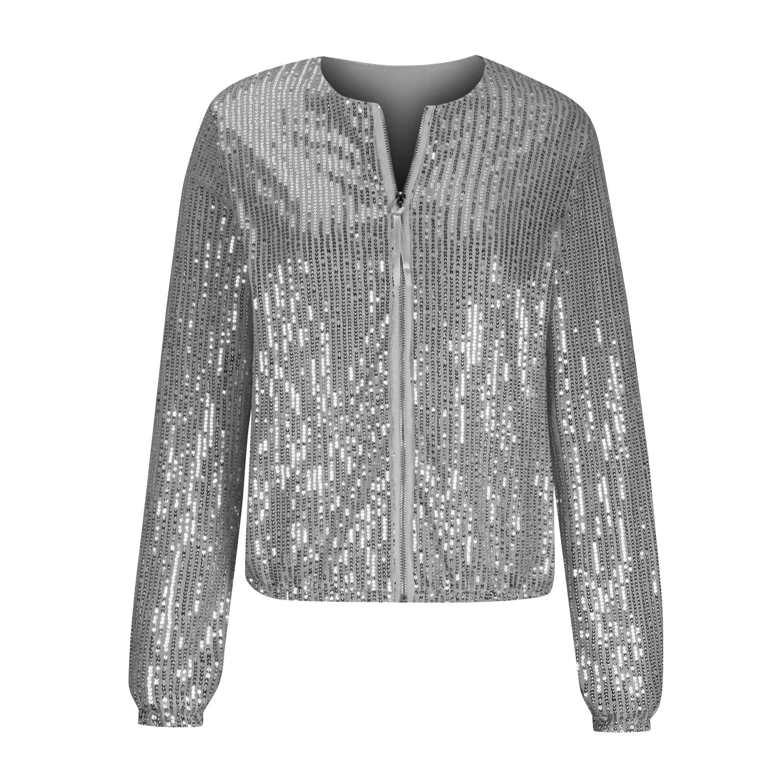 Amzcrzy Womens Sequin Jacket Casual Plus Size Sparkle Coats Long Sleeve ...