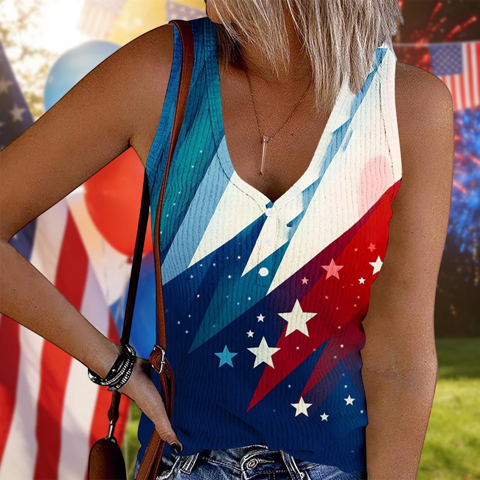 Amzcrzy Womens Tank Tops Patriotic Print Ribbed Knit Summer Tops for ...