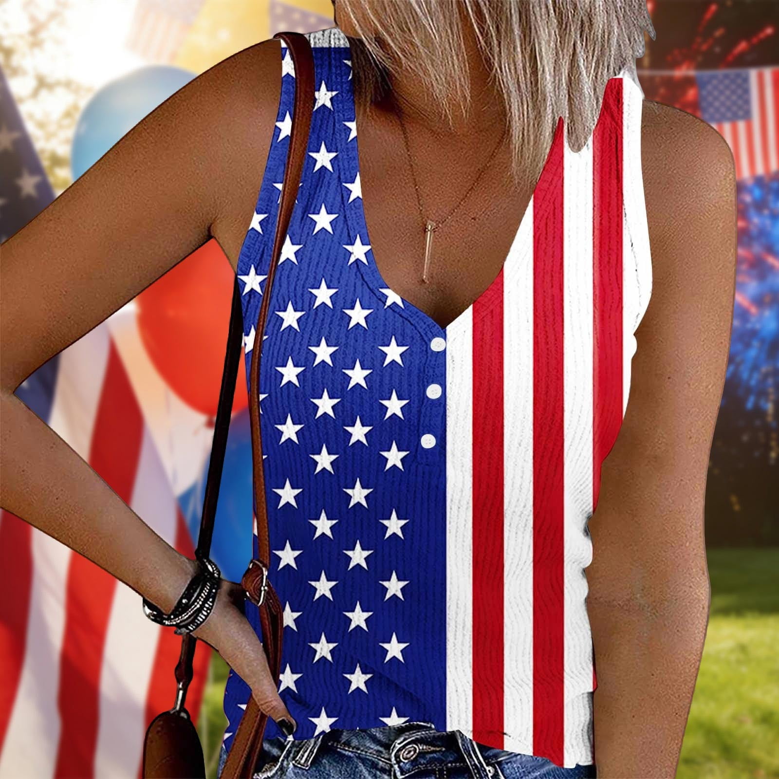 Amzcrzy Womens Tank Tops Patriotic Print Ribbed Knit Summer Tops for ...