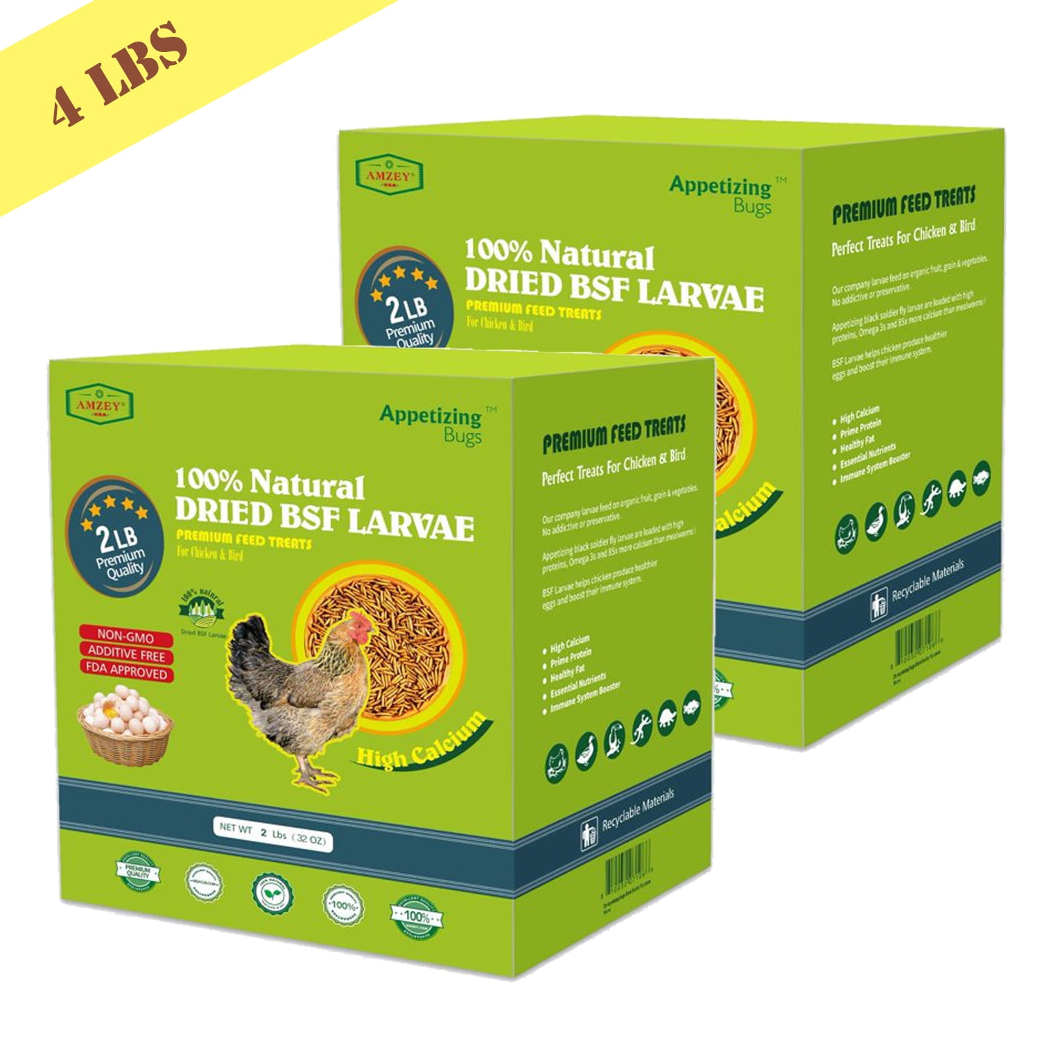 Amzey Non-GMO Black Soldier Fly Larvae Chicken Feed, High Calcium, 4 ...