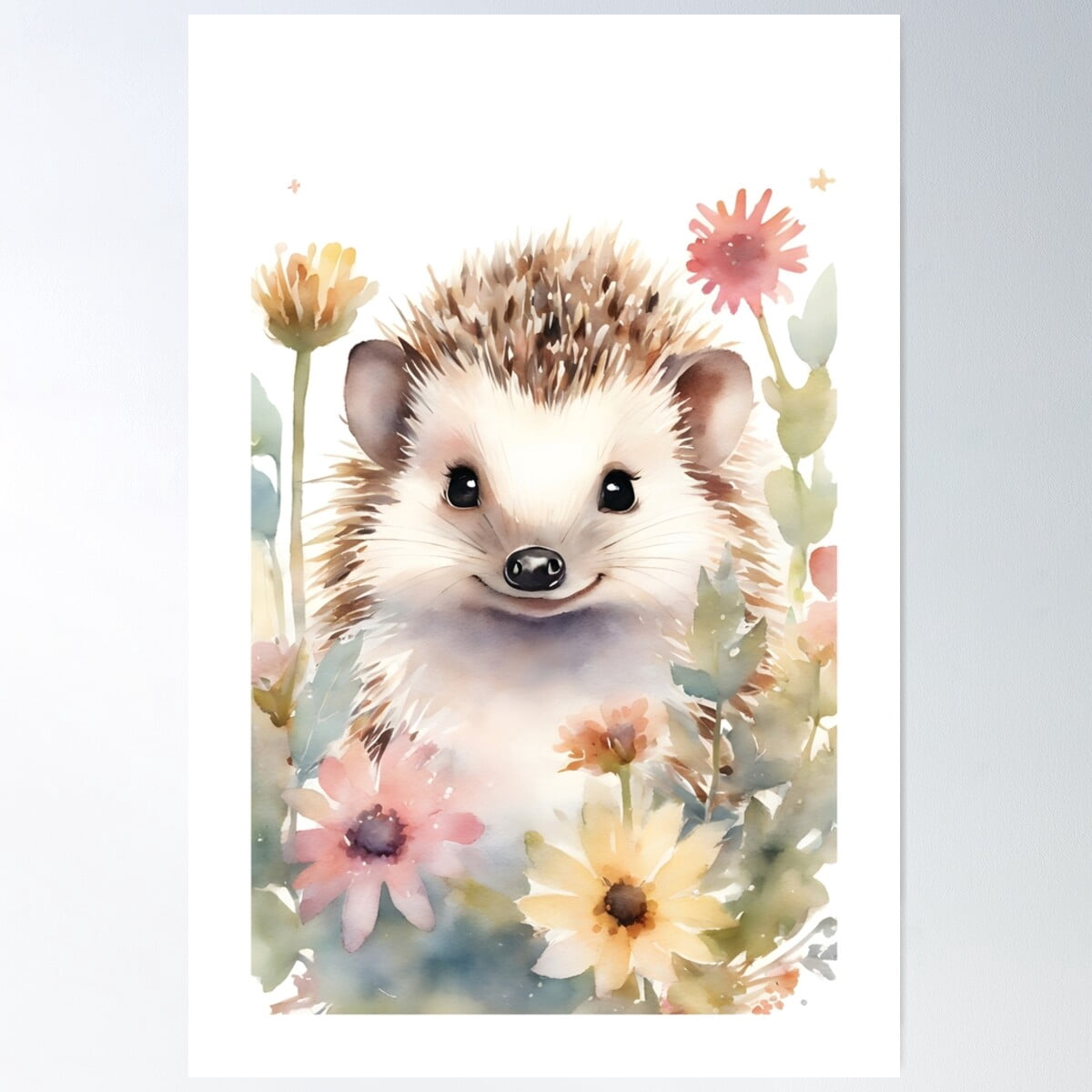 An Adorable Little Hedgehog Amidst The Flowers And Leaves Poster Wall ...