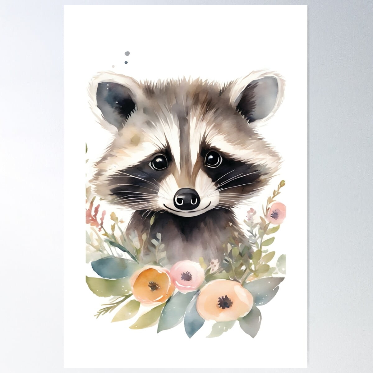 An Adorable Little Raccoon Amidst The Flowers And Leaves Poster Wall ...