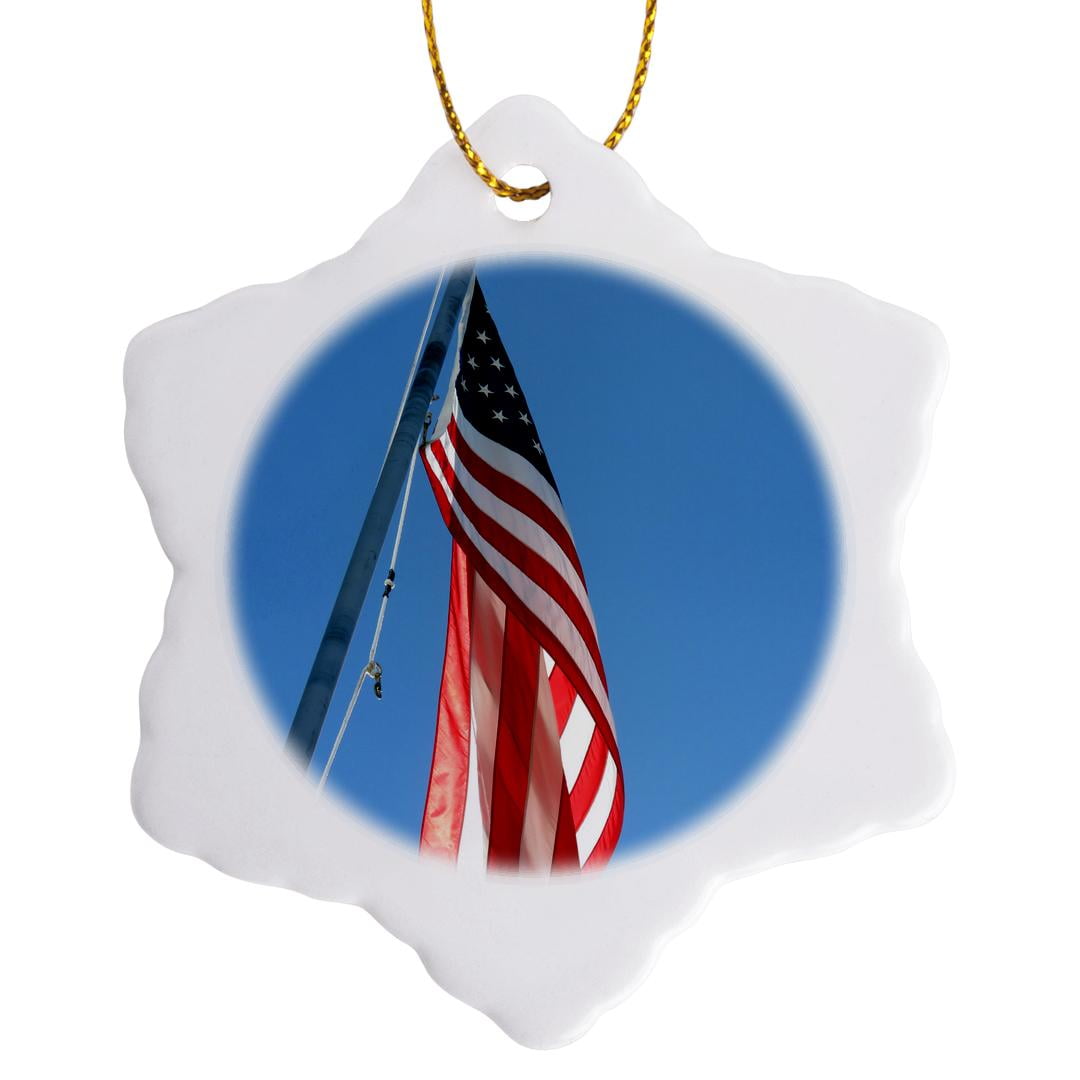 3drose, an American Flag Lit on a Rich Blue Sky, 3 inch Snowflake ...