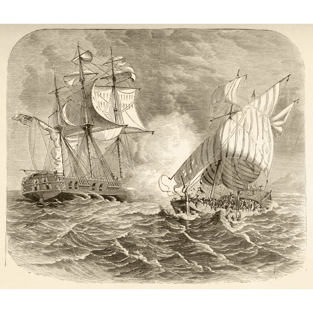 An American Navy Ship Captures An Algerian Pirate Ship Off The Barbary ...