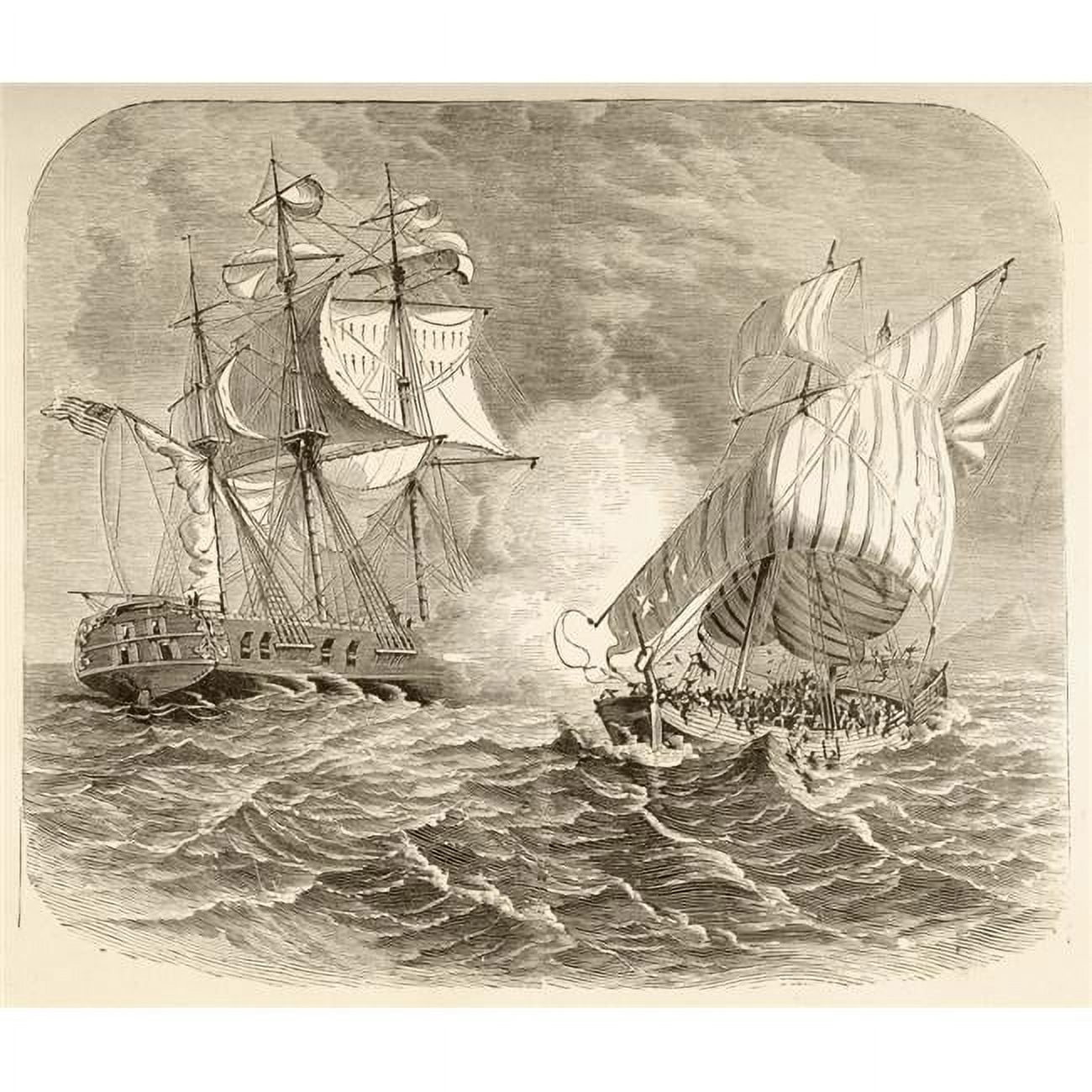 An American Navy Ship Captures An Algerian Pirate Ship Off The Barbary ...