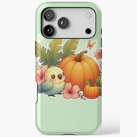 An Artistic Autumn Parrot with a Pumpkin Art iPhone 11 through 17 Pro ...
