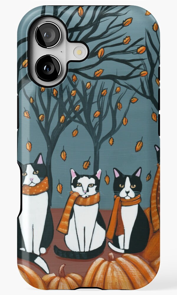 An Autumn Day With Tuxedos Cute Cat Fall Art Case Phone Case for iPhone ...