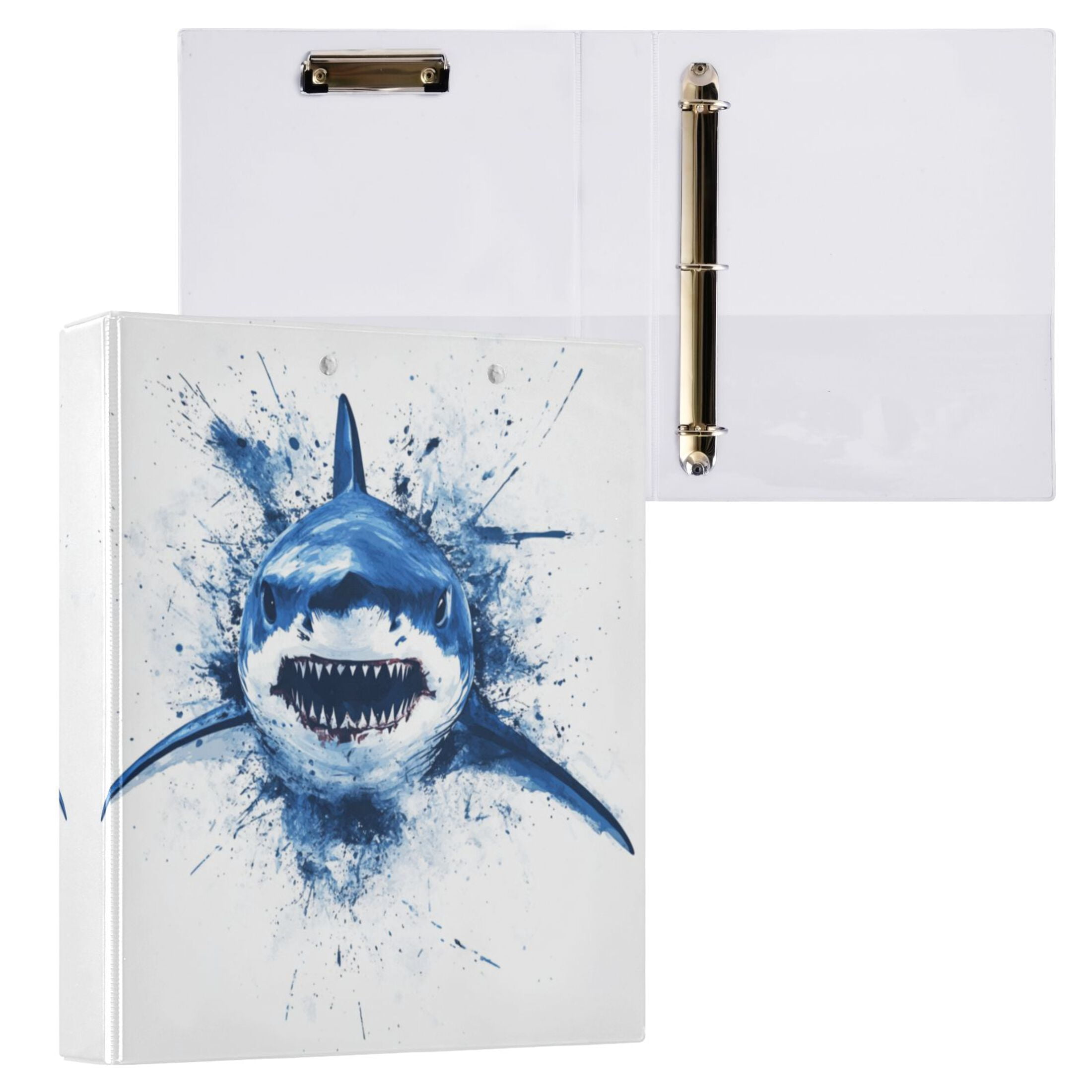 An Blue Angry Shark 3 Ring Hardcover Binders 1.5in Round Rings for ...