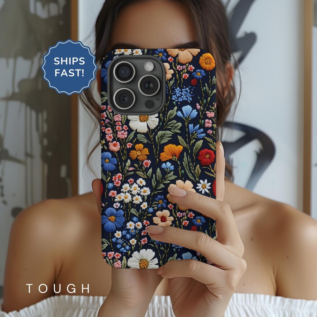 An Elegant Phone Case featuring an Embroidered Floral Art for 17 16 15 ...