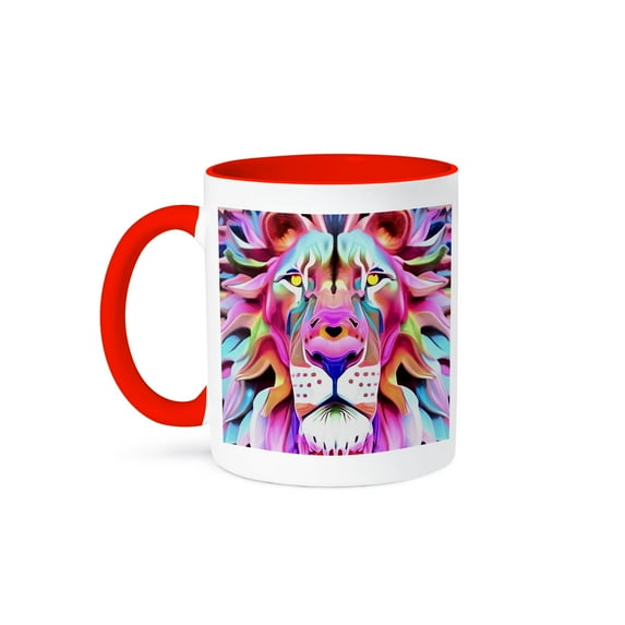 An Unreal Dreamlike Lion Fantasy Art, 15oz Two-Tone Red Mug - Walmart.com