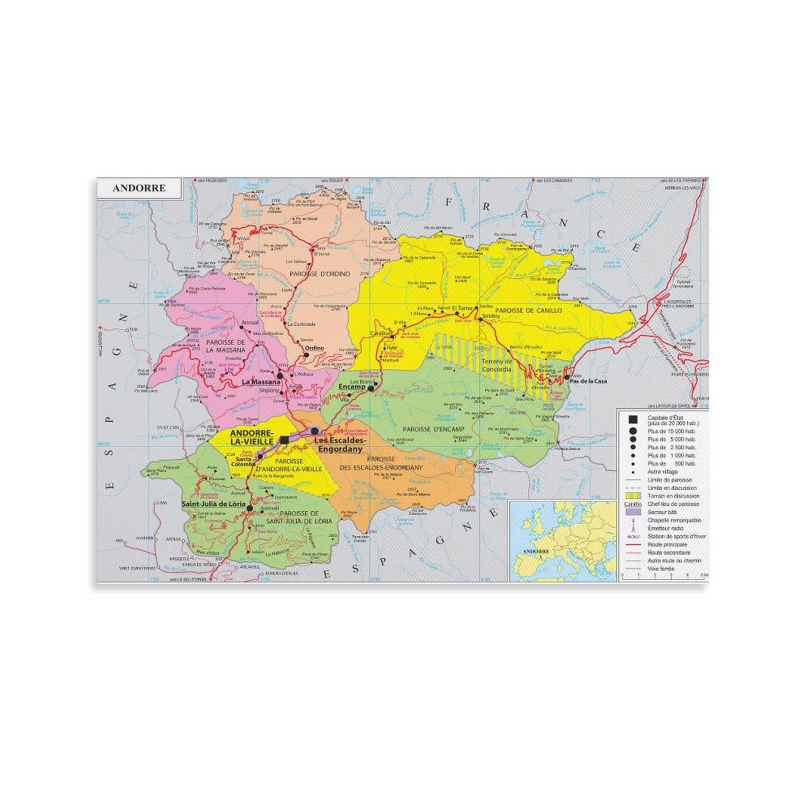 An-dorra Map Posters Print Photo Art Painting Canvas Poster Home ...