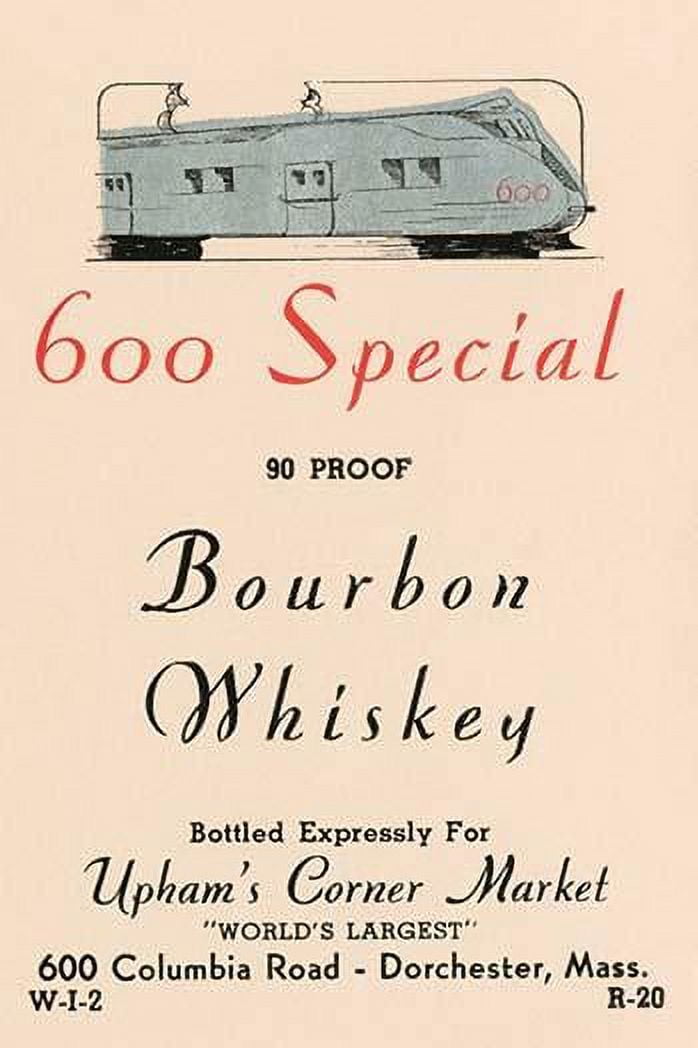 An early bottle label for a whiskey featuring a futuristic looking ...