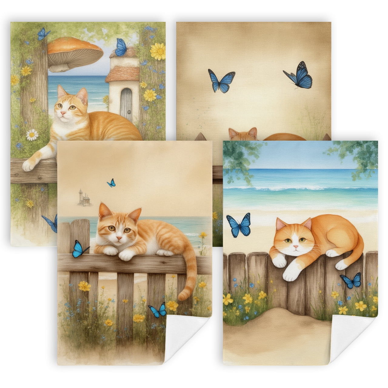 An orange and white cat laying on a wooden fencedishtowelsPack of 4 16 ...