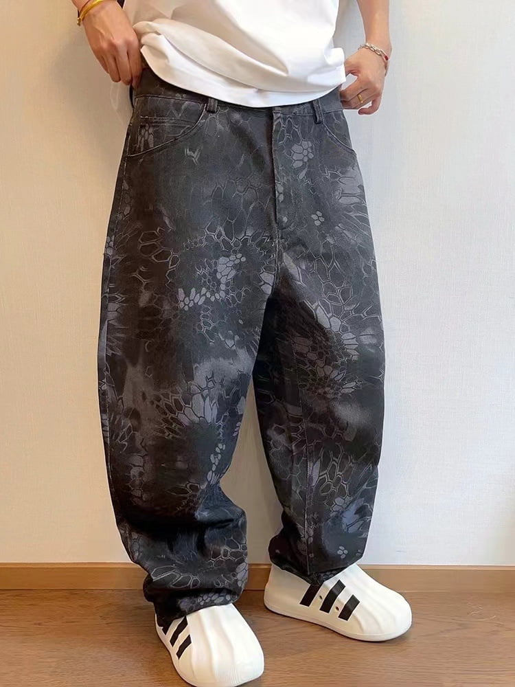 AnQingLueLv Snake Animal Print Camouflage Pants for Men Wide Leg Jeans ...