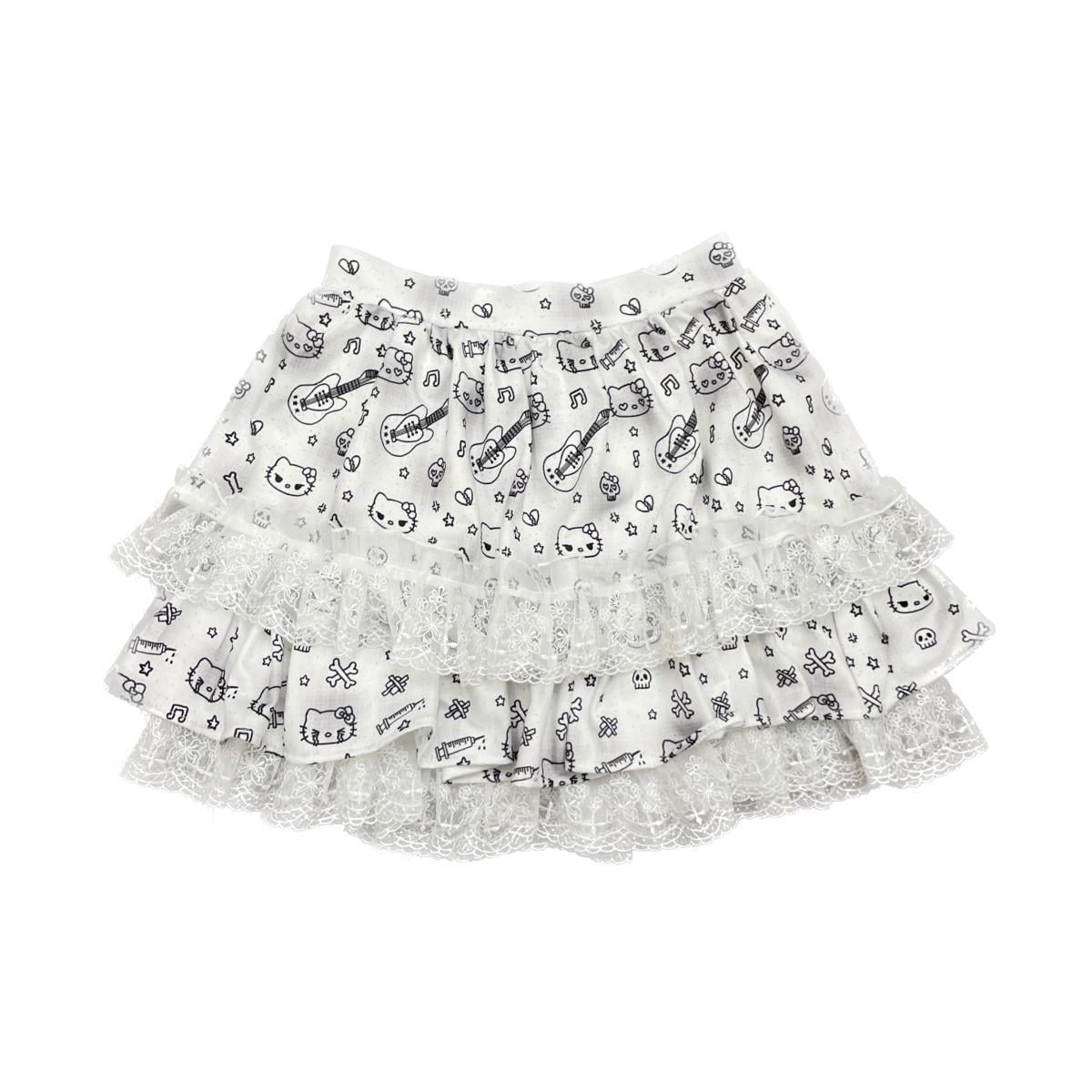 AnQingLueLv Y2k Kawaii Cartoon Cute Print Lace Mini Skirt Ruffles ...