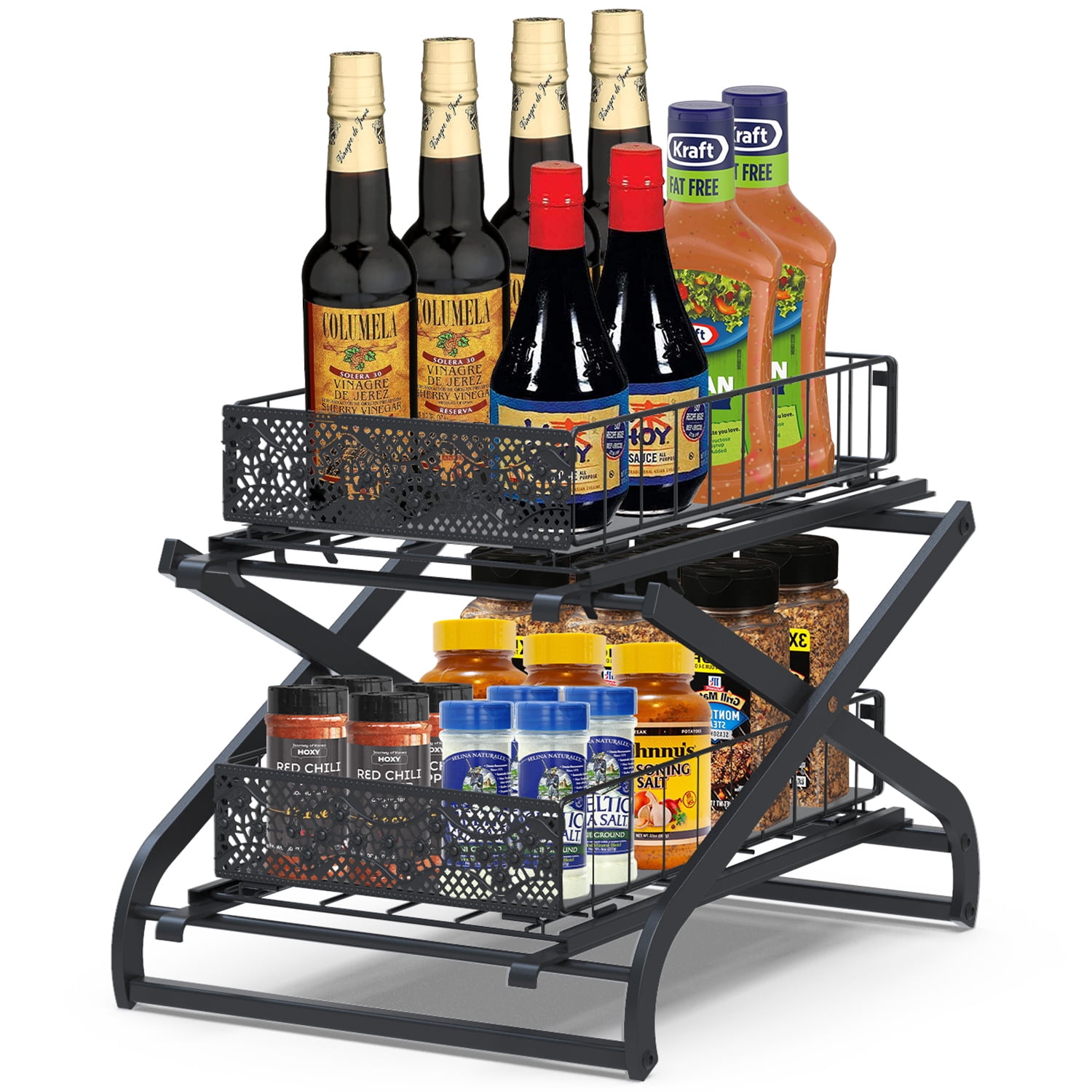 AnTom 2-Tier Countertop Basket with Sliding Shelf, Rust-Proof Foldable ...