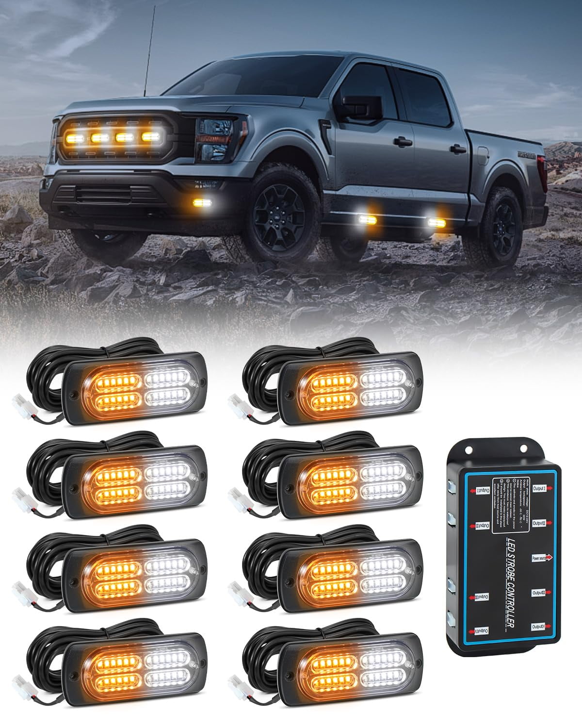 AnTom 8pcs Emergency Strobe IFF17 Lights for Trucks, Vehicles Grille Surface Mount 24-LED ...