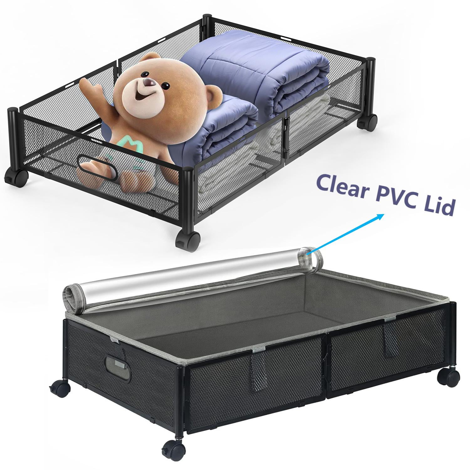 AnTom Lockable Under Bed Storage Box with Wheels, Foldable Underbed ...