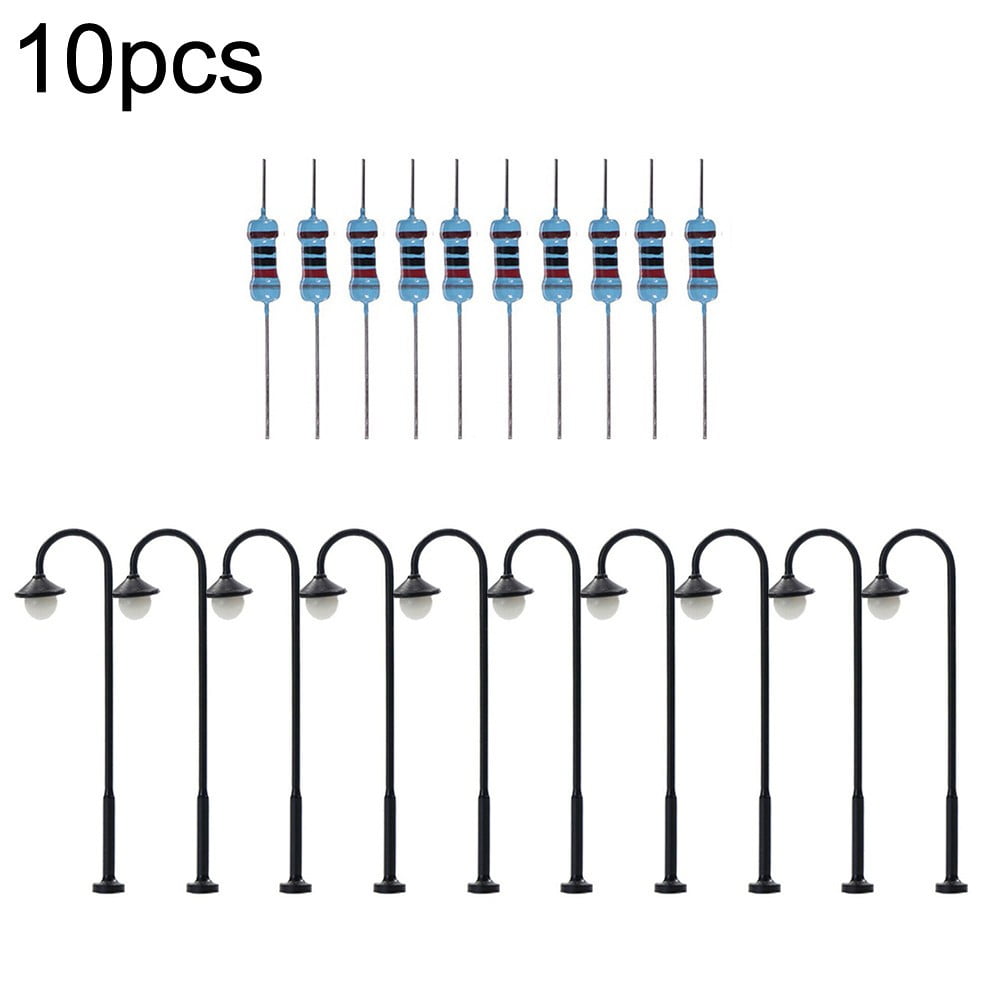 Ana 10pcs Black Model Railway LED Street Lights, 1:160 Scale Round Head ...