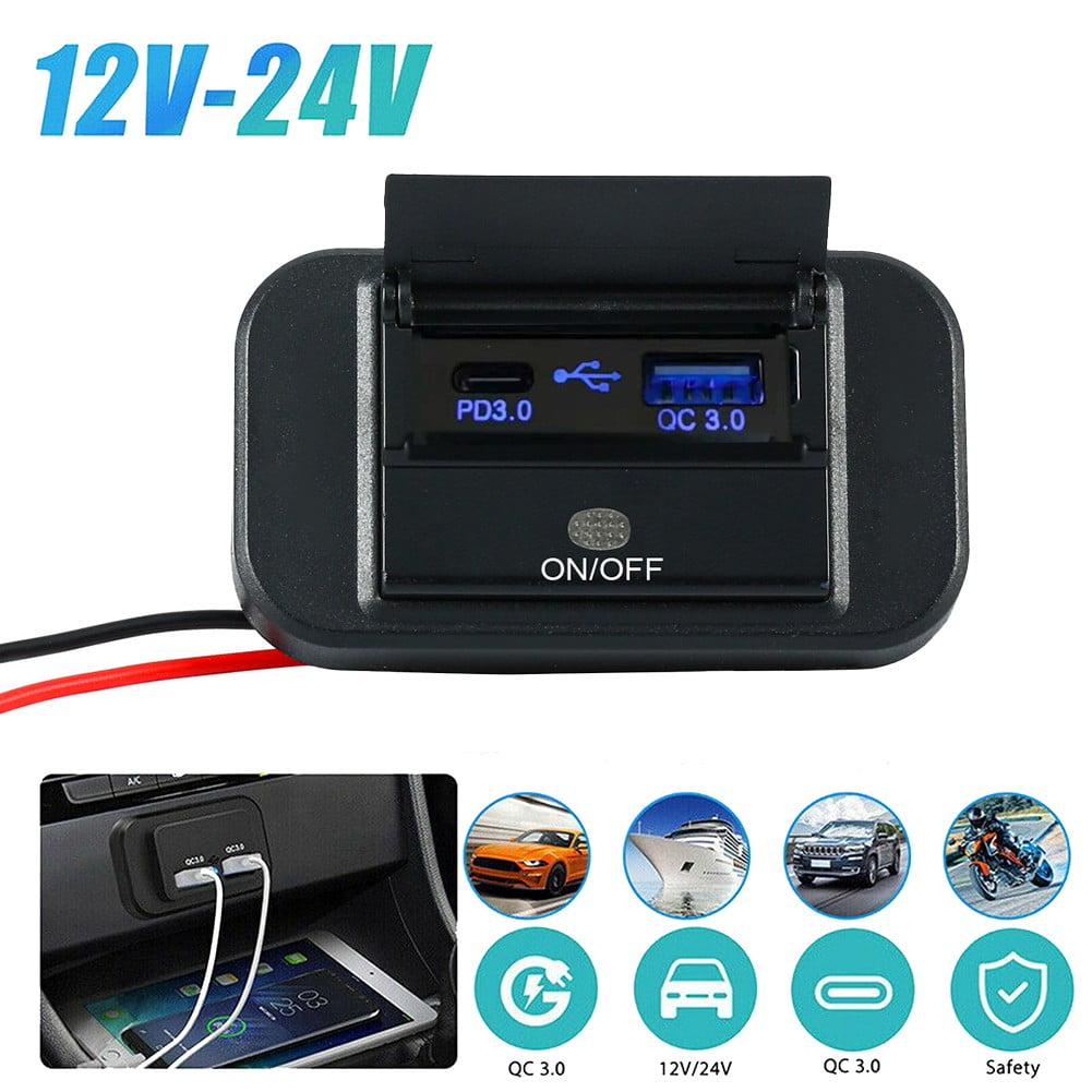 Ana 12V Dual USB Port QC3.0+PD3.0 Car Fast Charger Sockets Power Outlet ...