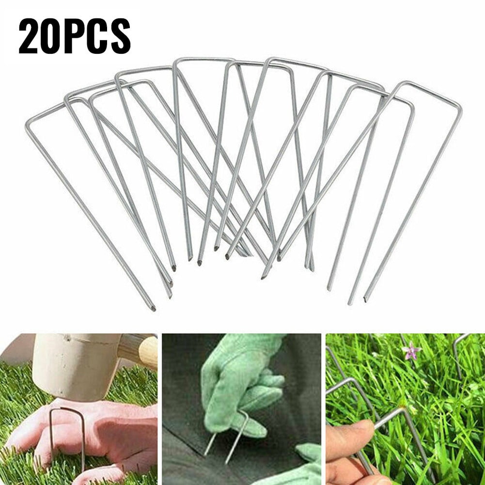 Ana 20pcs Black Metal U Shaped Garden Stakes, 15cm Turf Pins for ...