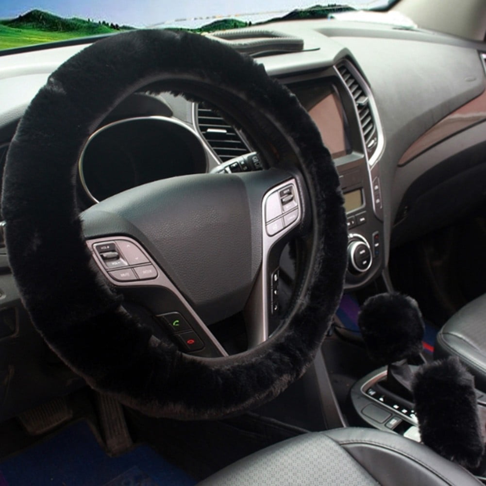 Ana 3/28set Fluffy Thick Auto Car Steering Wheel Plush Cover Kits Soft ...