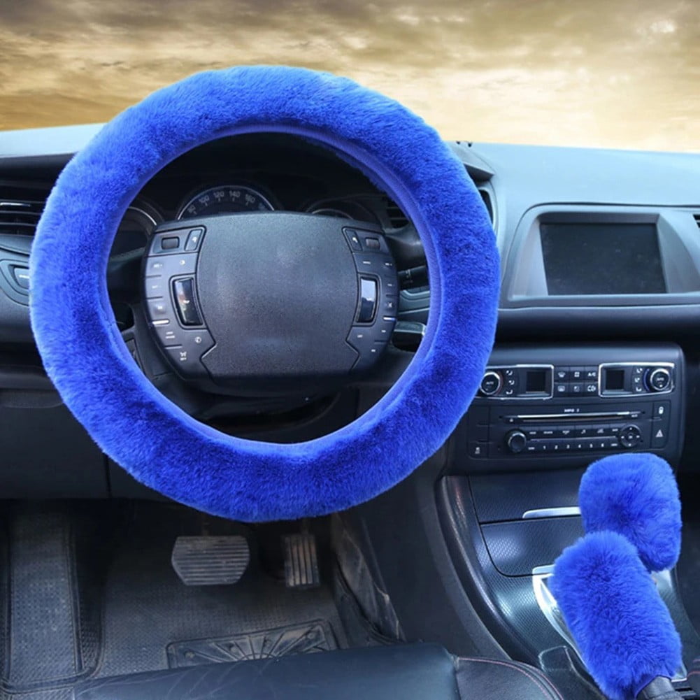 Ana 3/28set Fluffy Thick Auto Car Steering Wheel Plush Cover Kits Soft ...