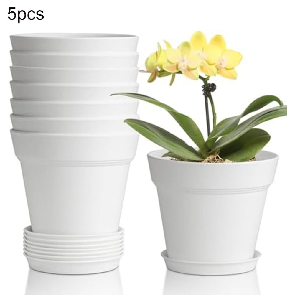 Ana 5PCS Small Plastic Plant with Drainage Hole and Saucer Decorative ...