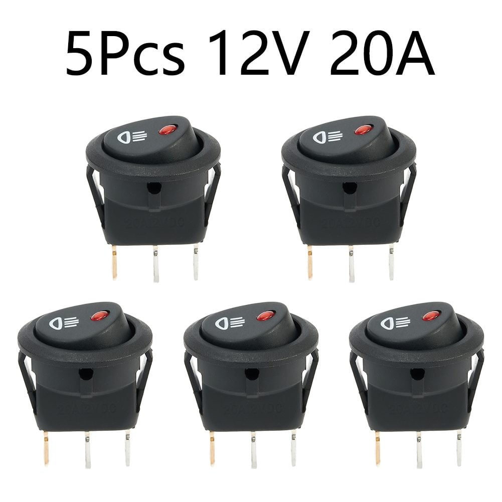 Ana 5Pcs Car On Off Rocker Switch Round 12V Red Led Fog Light Lamp ...