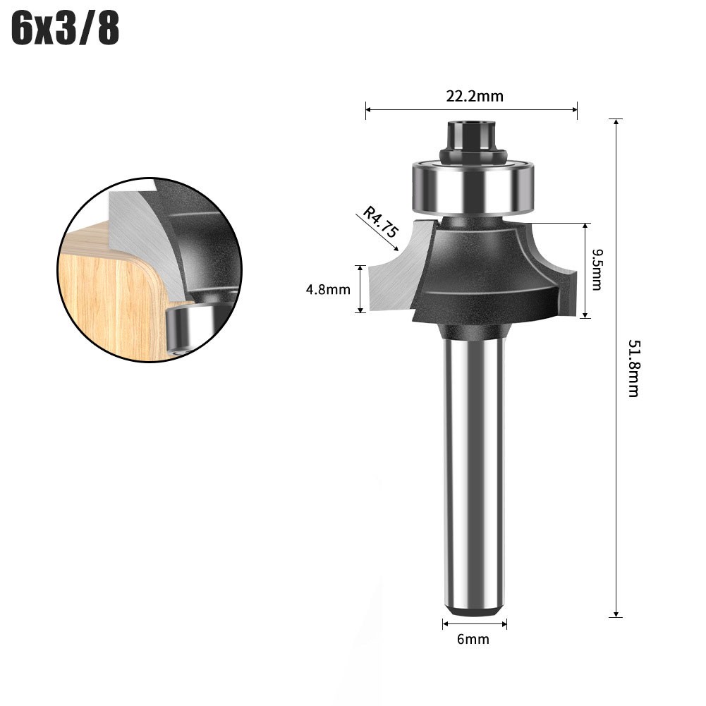 Ana 6mm Shank Corner Round Over Router Bit with BearingMilling Cutter ...