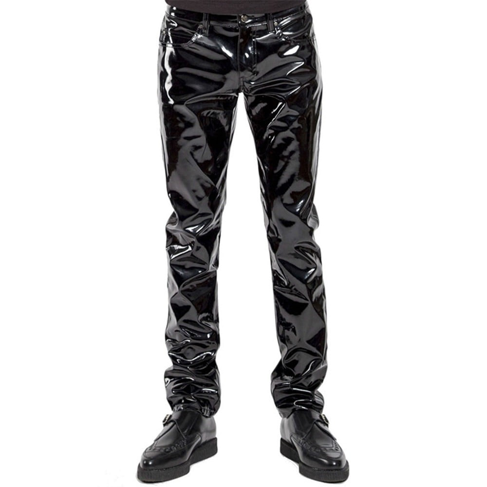 Ana Men Sexy Patent Leather Zip Trousers Glossy Skinny Performance ...
