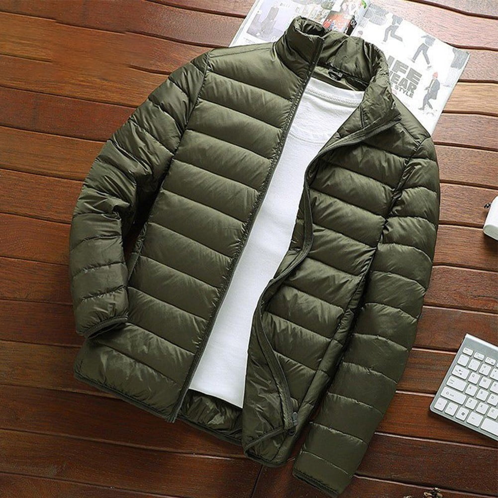 Ana Men Ultra Light Packable Cotton Coat Jacket Solid Color Long Sleeve ...