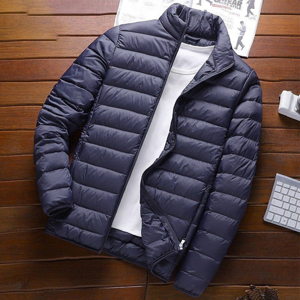 Ana Men Ultra Light Packable Cotton Coat Jacket Solid Color Long Sleeve ...