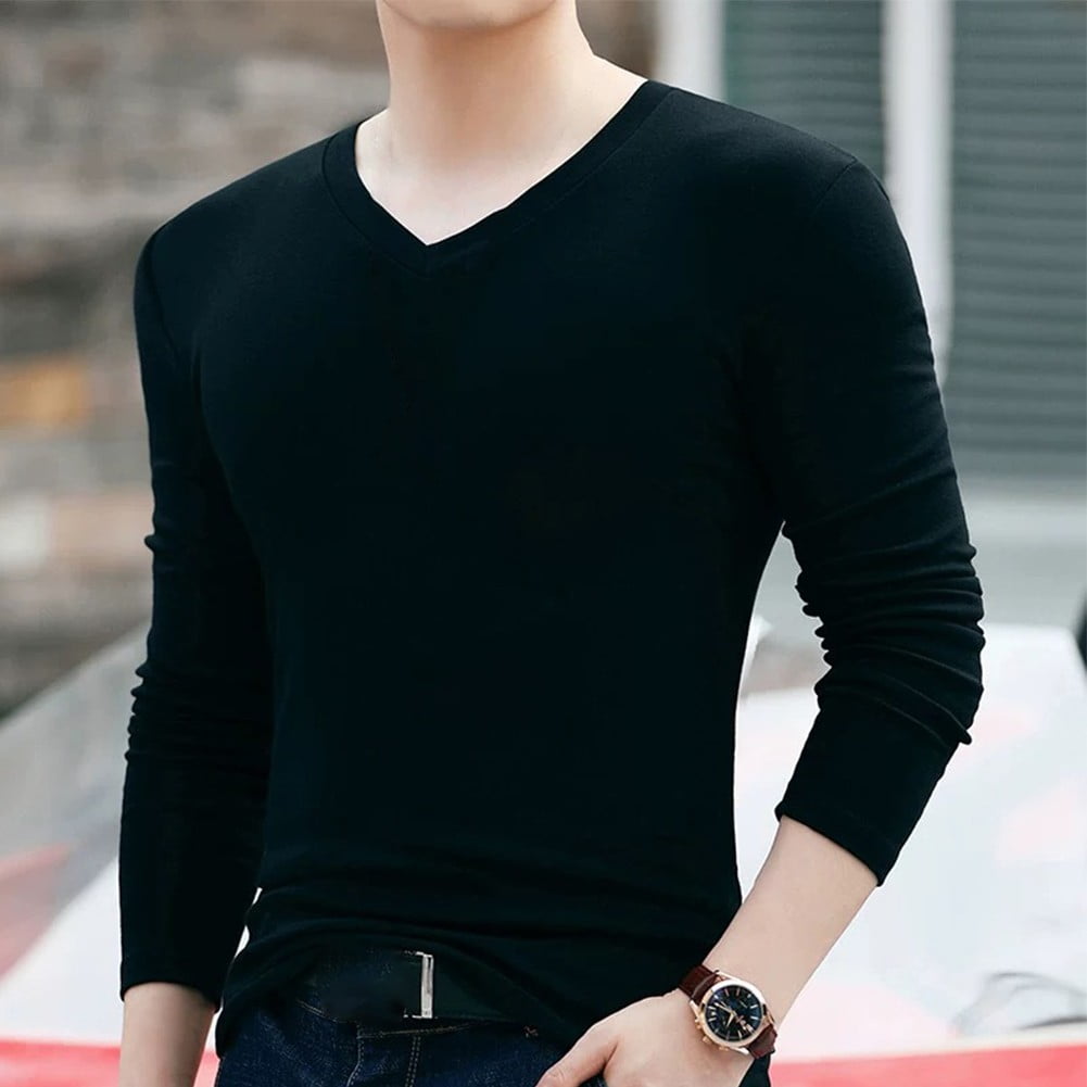 Ana Mens Casual Long Sleeve Muscle T Shirt V Neck Slim Blouse Tops Tee ...