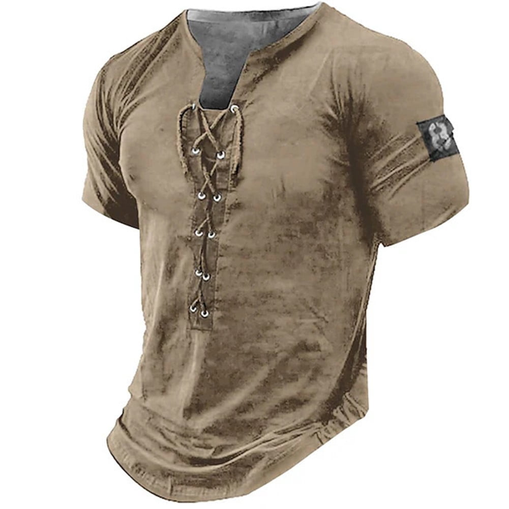 Ana Mens Lace Up Muscle Slim Fit T-Shirt Short Sleeve Gym Sport Fitness ...