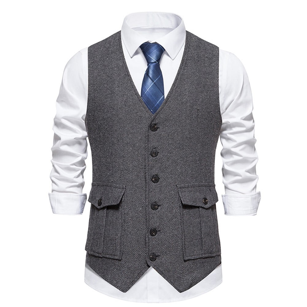 Ana Mens Tweed Waistcoat Vest Vintage Formal Herringbone Retro Business ...
