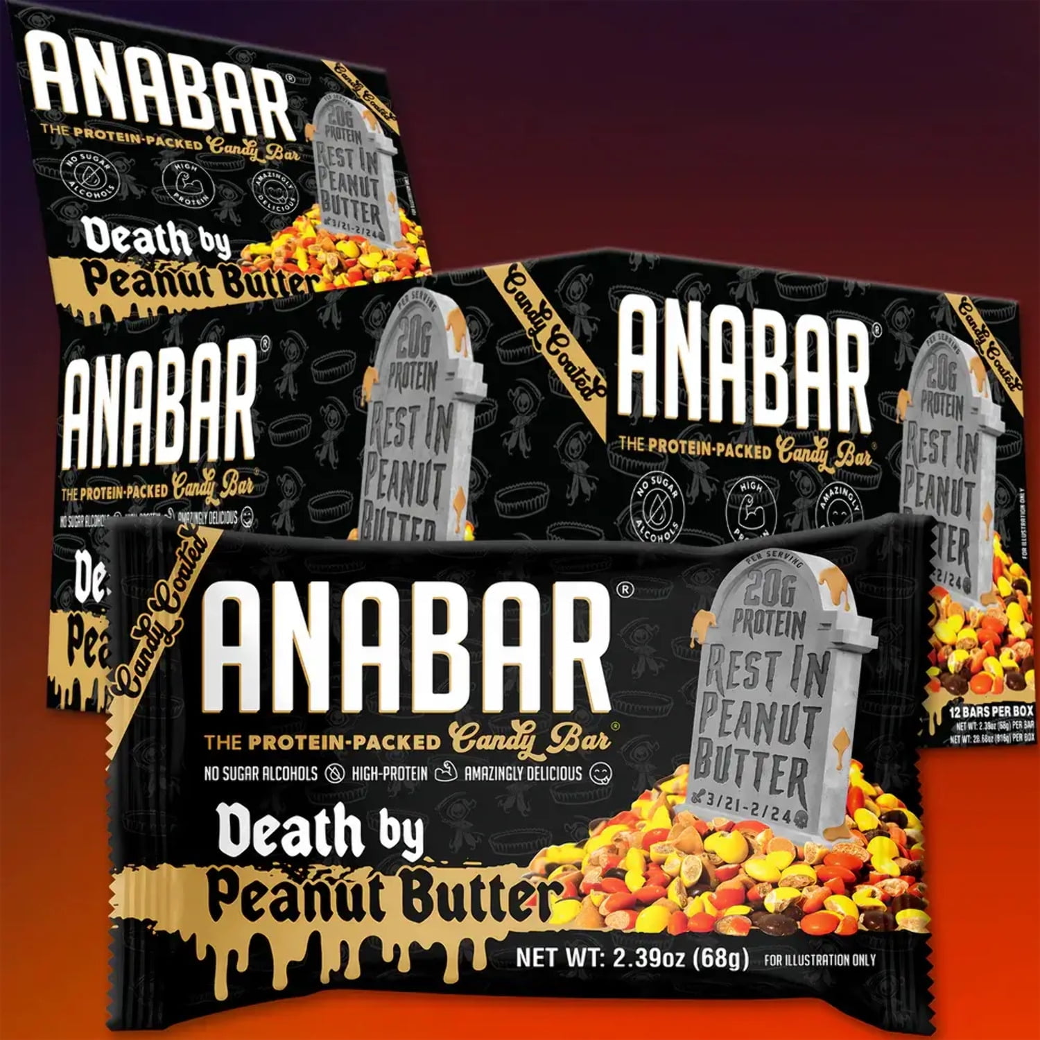 Anabar Protein Bar, 20 Grams of Protein, 12 Bars, Death by Peanut ...