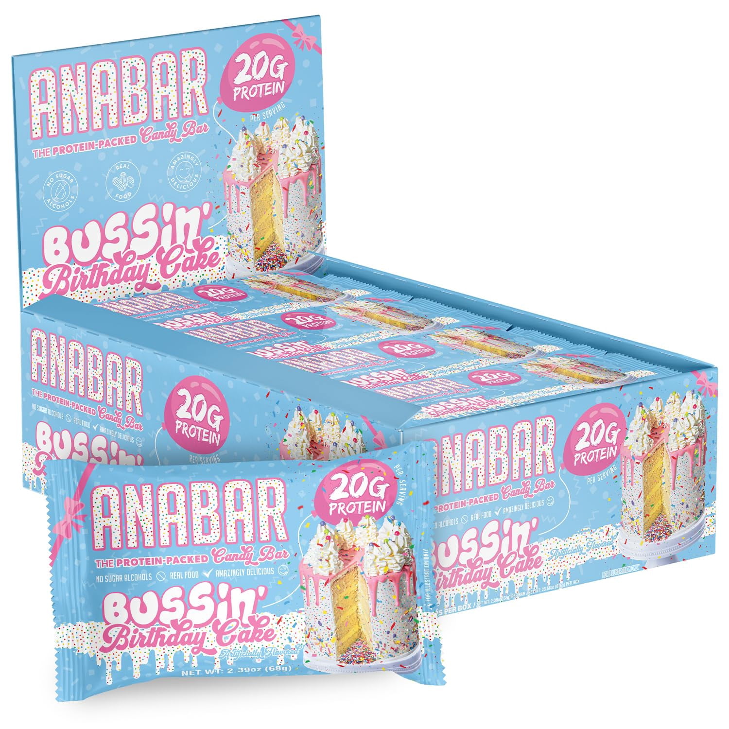 Anabar Protein Bar New Bussin Birthday Cake, 12 Bars, 20 Grams of ...