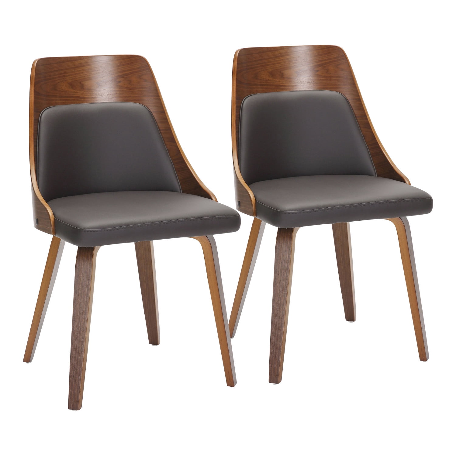 Anabelle Mid-Century Modern Dining Chair Set of 2 in Walnut & Brown ...