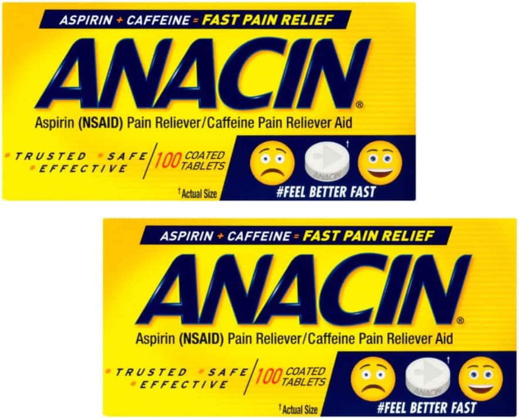 Anacin Fast Pain Relief Pain Reducer Aspirin Tablets, 100 Tabs (Value ...