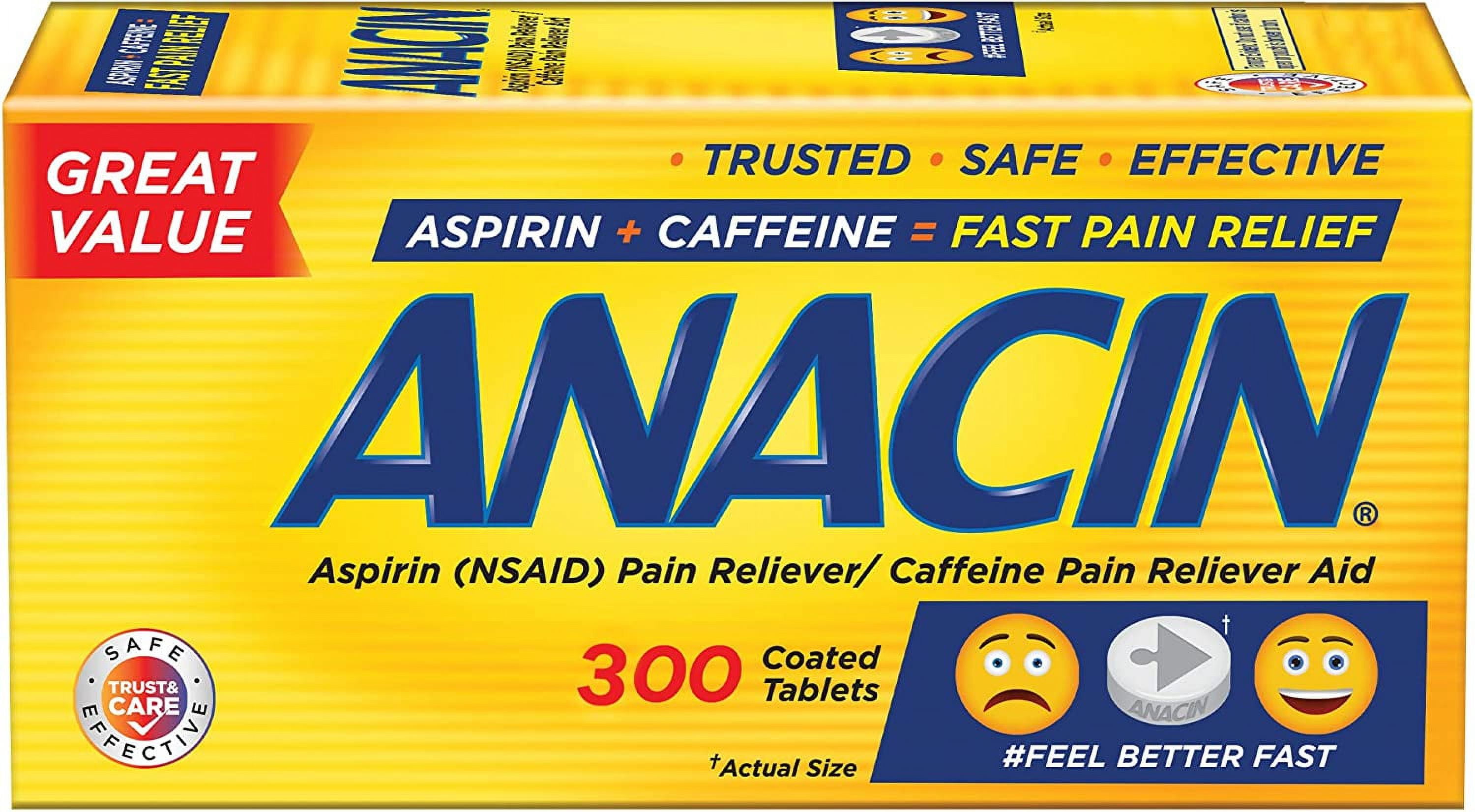 Anacin Fast Pain Relief Pain Reducer Aspirin Tablets, 300 Tablets ...