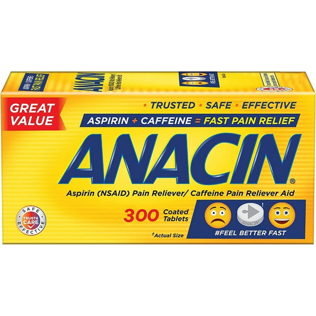Anacin Fast Pain Relief Pain Reducer Aspirin Tablets, 300 Tablets HSA ...