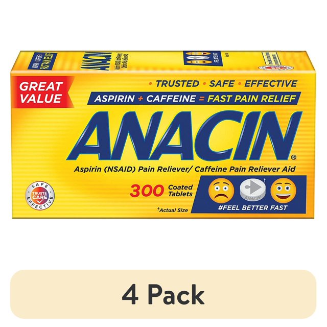 (4 pack) Anacin Fast Pain Relief Pain Reducer Aspirin Tablets, 300 ...